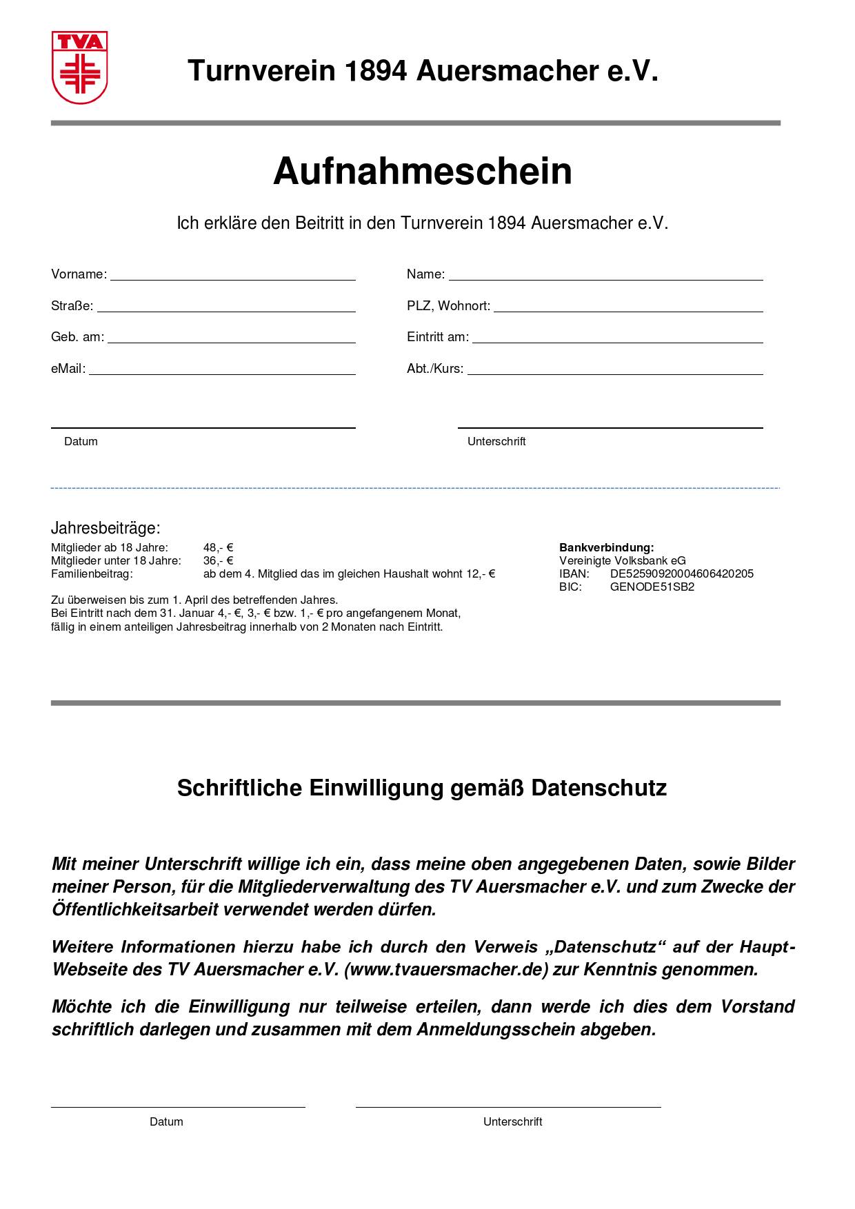 Beitritt | TV 1894 Auersmacher Beitritt | TV 1894 Auersmacher